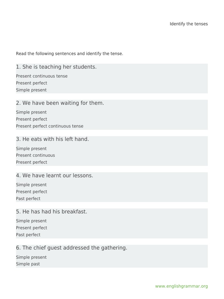 Identify The Tenses | PDF | Grammatical Tense | Grammar