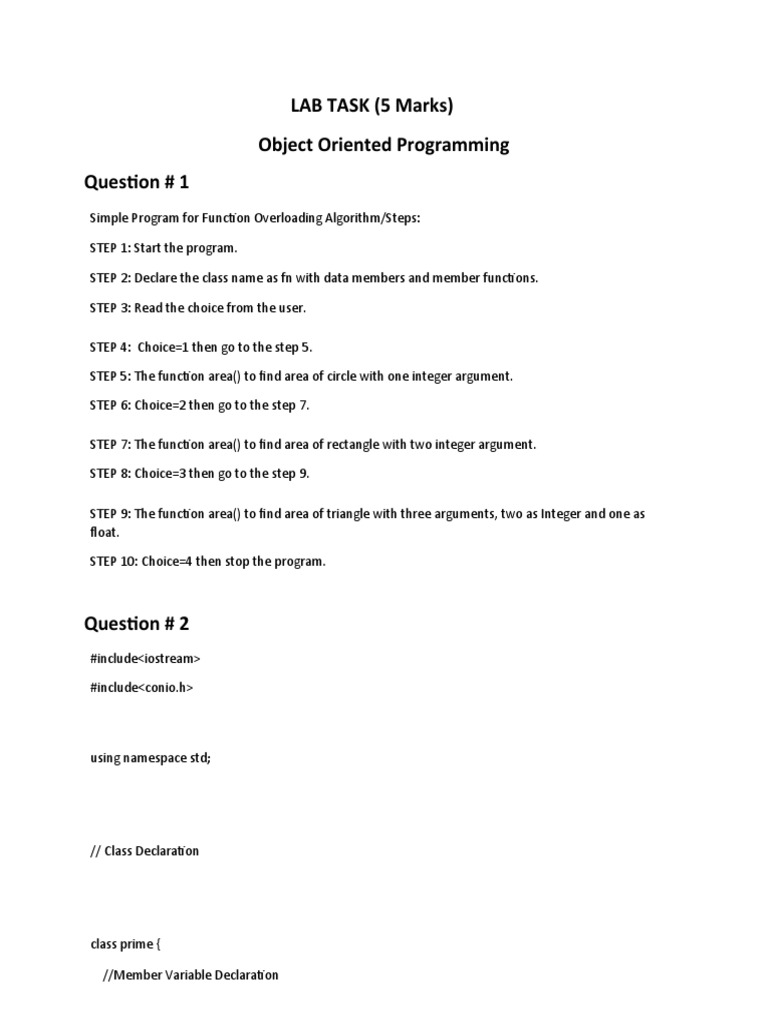 OOP Lab: Function Overloading | PDF | Teaching Methods & Materials | Computers