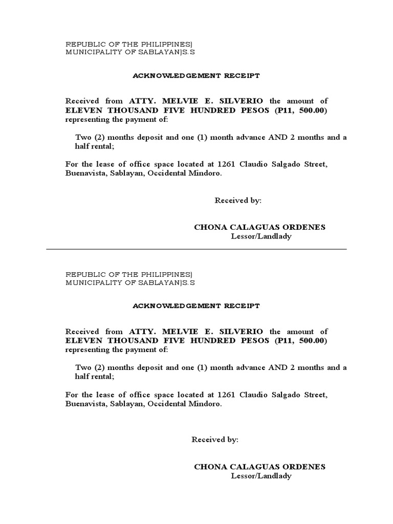 Acknowledgment Receipt | PDF | Landlord–Tenant Law | Civil Law (Legal ...