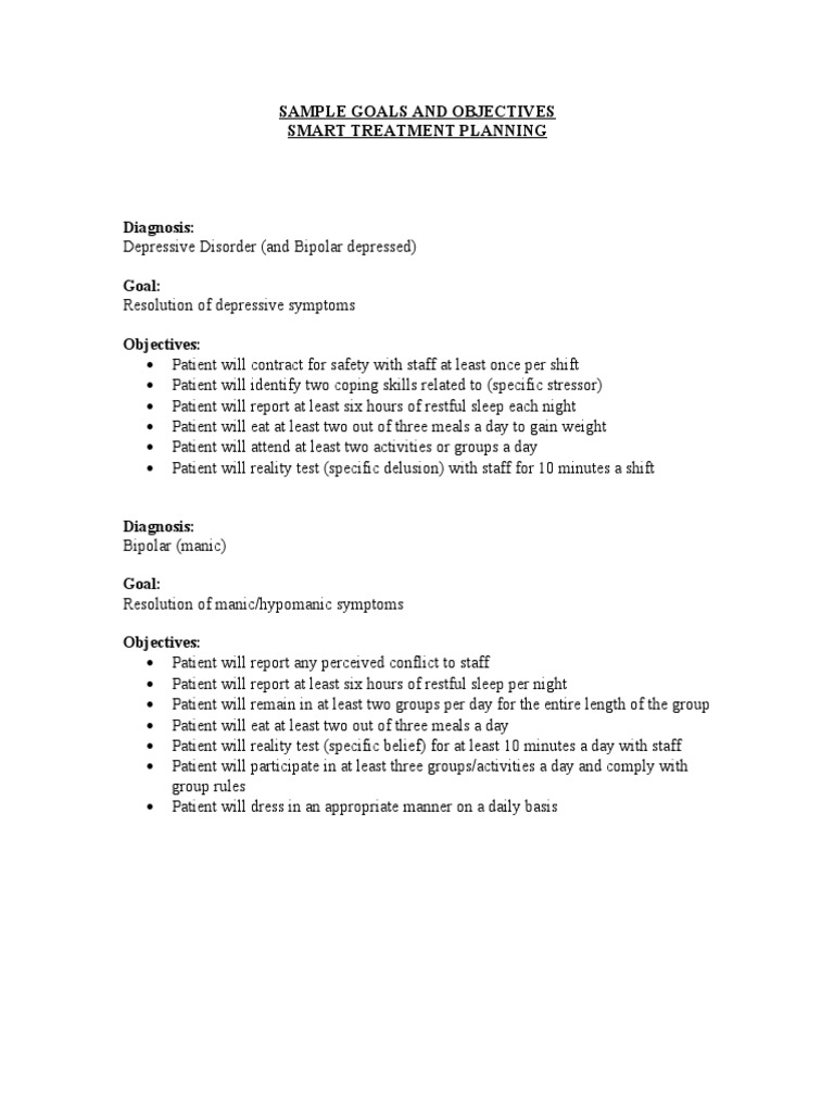 SMART Sample Goals and Objectives | PDF | Obsessive–Compulsive Disorder ...