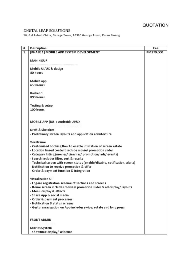 Quotation - MMCineplex by Digital Leap FINAL | PDF | Amazon Web Services | Mobile App