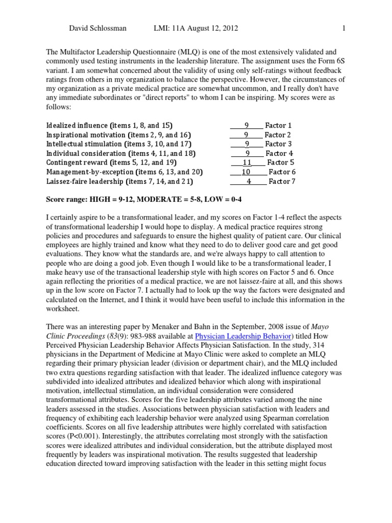 Physician's Multifactor Leadership Questionnaire Results | PDF ...