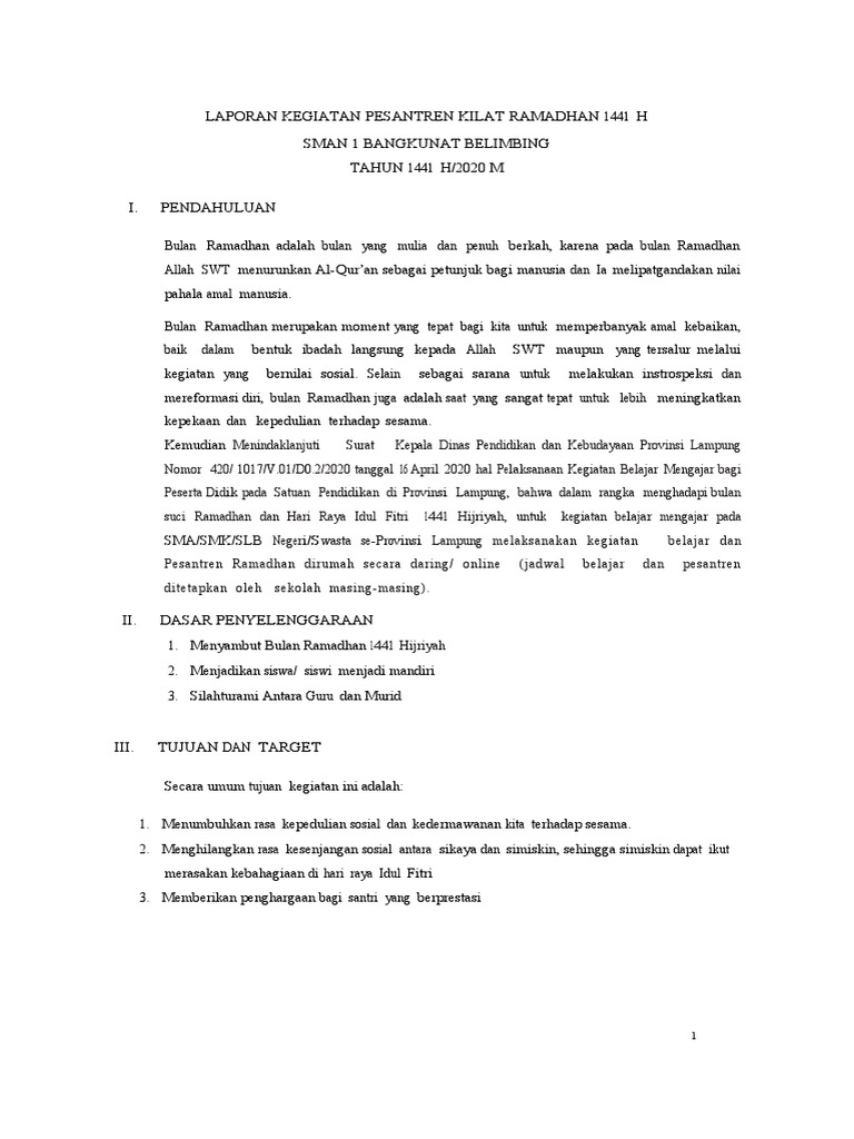 Laporan Kegiatan Pesantren Kilat Ramadhan | PDF Laporan Kegiatan Pesantren Kilat Ramadhan | PDF