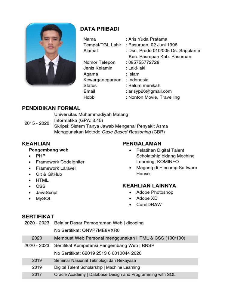 CV & Portofolio - Aris Yuda Pratama v.1.1 | PDF | Komputer