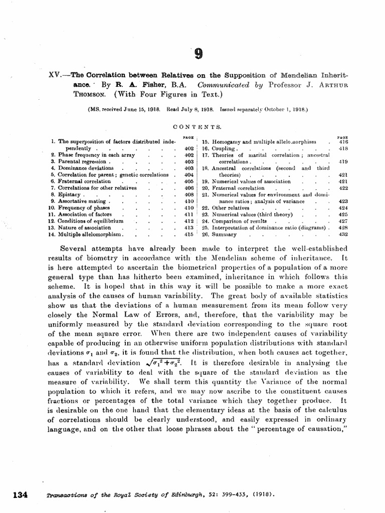 1918 - Fisher - The Correlation Between Relatives On The Supposition of ...