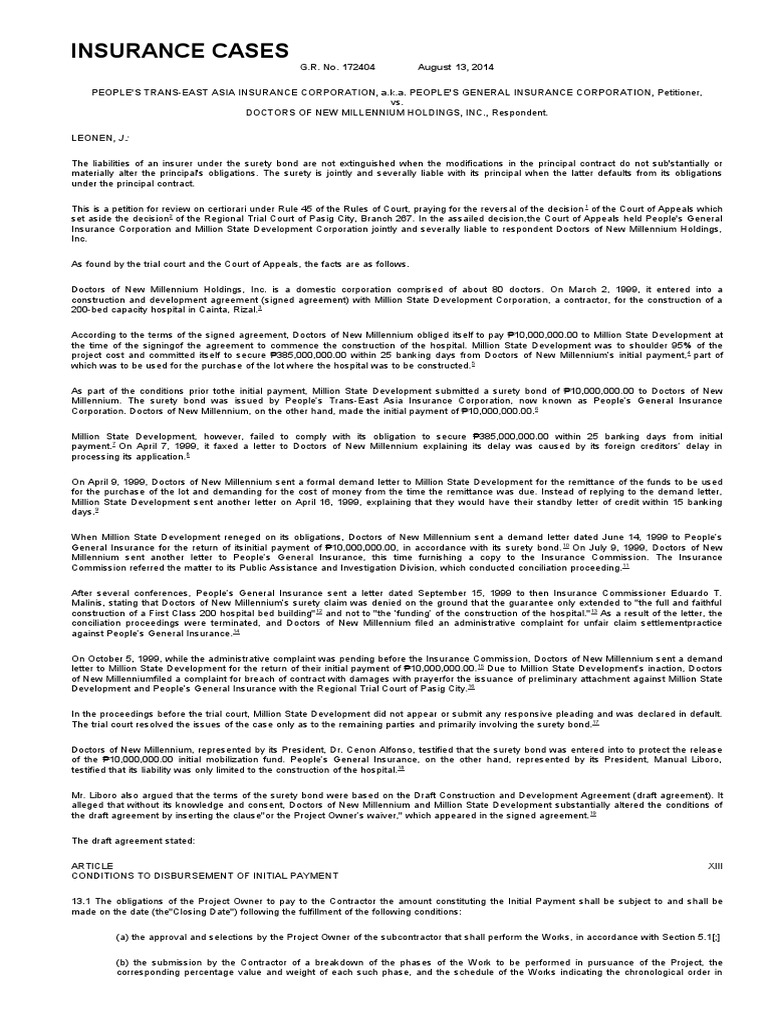 Insurance Cases | PDF | Surety | Guarantee