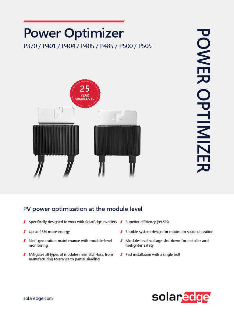 Solaredge Power Optimizer p505 | PDF | Solar Power | Photovoltaics