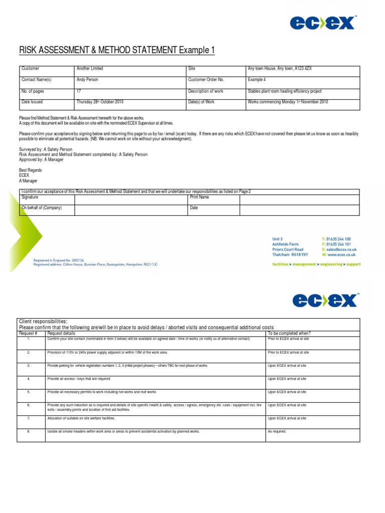 Risk Assessment & Method Statement Example 1: TH ST | PDF | Risk ...