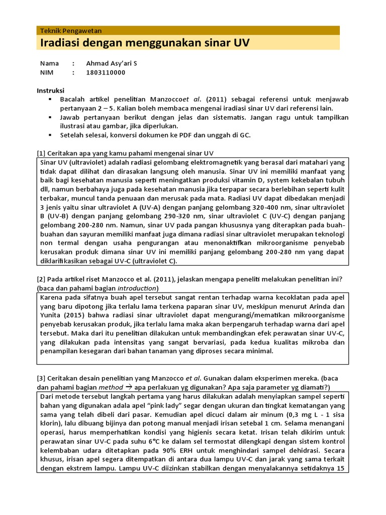 Iradiasi Dengan Menggunakan Sinar UV | PDF