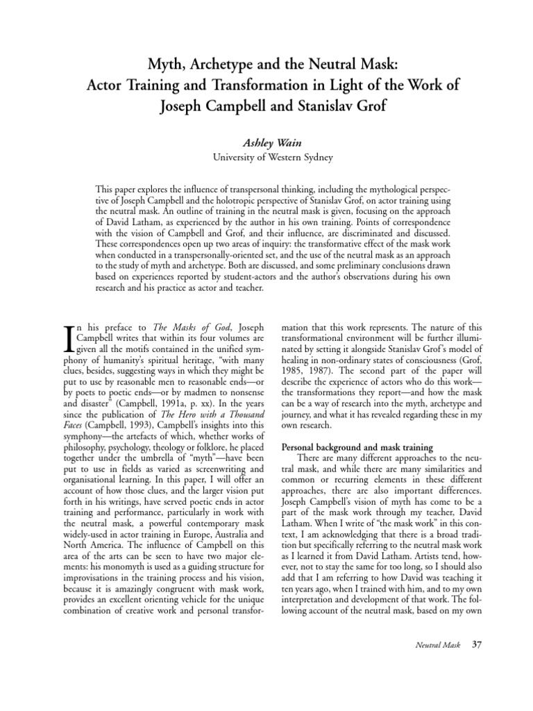 Myth, Archetype and The Neutral Mask, Actor Training and Transformation ...