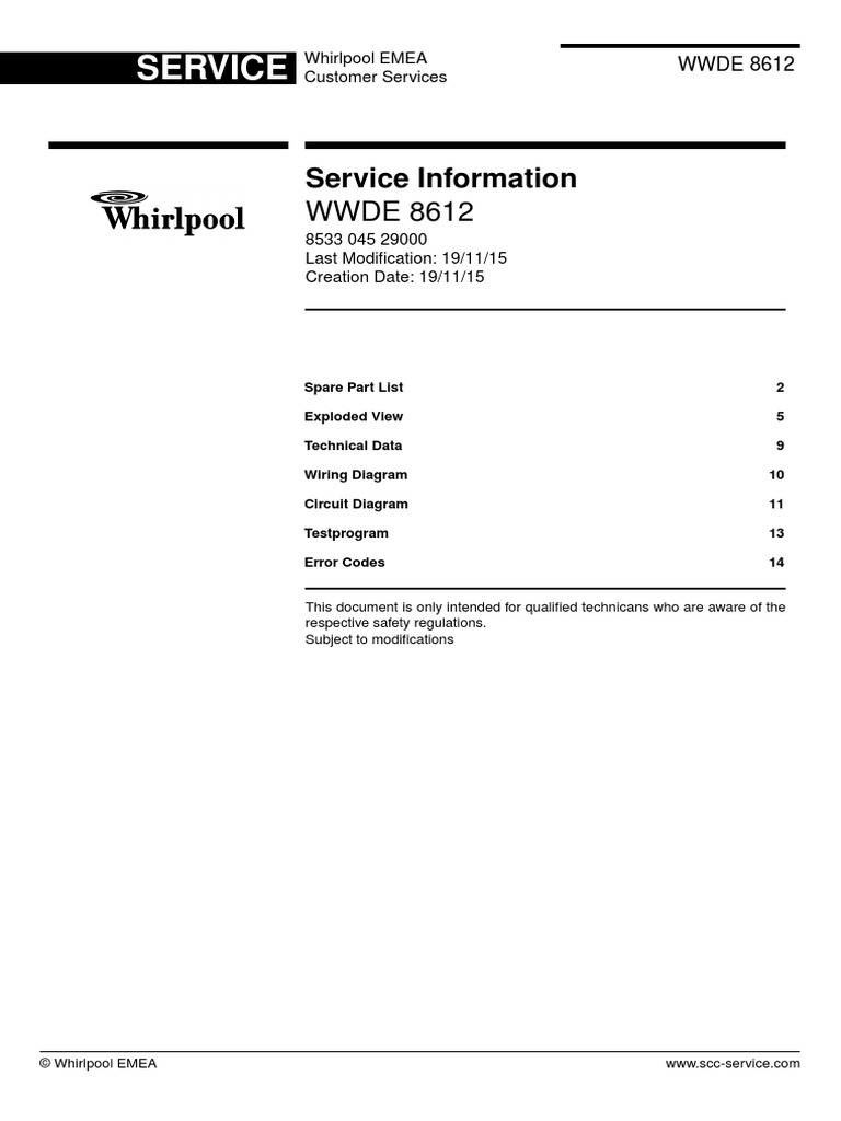 Service Manual Whirlpool WWDE 8612 | PDF | Home Appliance | Mechanical ...