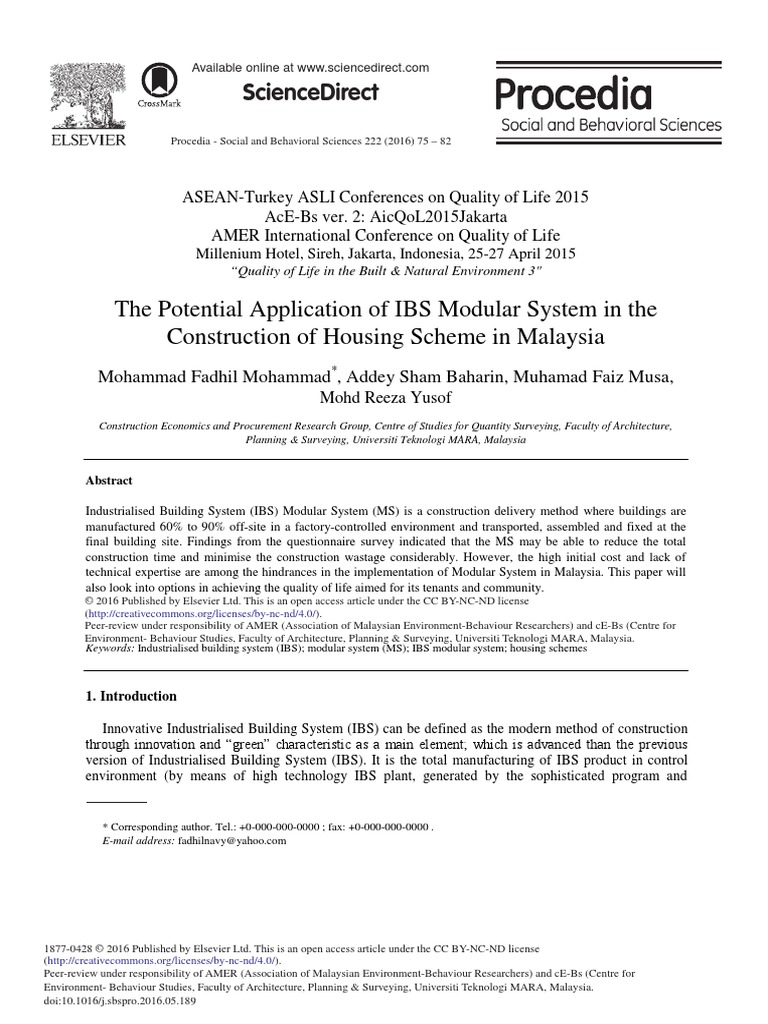 The Potential Application of Ibs Modular System in The Construction of ...