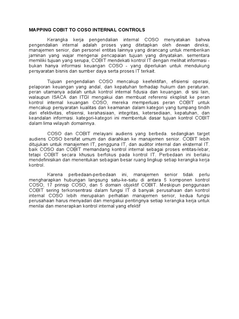 Mapping Cobit To Coso Internal Controls | PDF