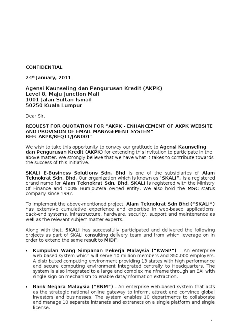 AKPK Cover Letter 21jan2011 | PDF | Internet | Business