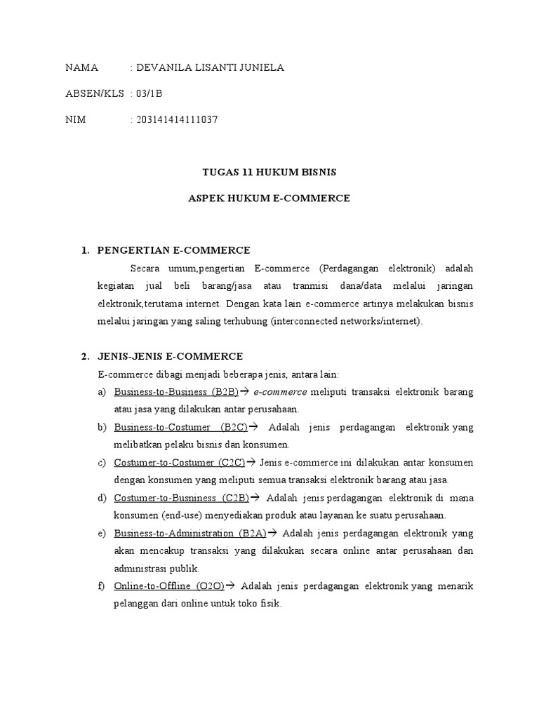 Aspek Hukum E-Commerce | PDF | Pengelolaan Keuangan & Uang | Komputer