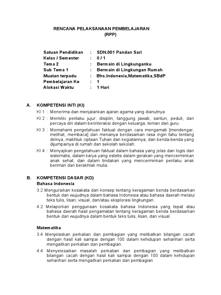 Tugas RPP Kelas 2 | PDF