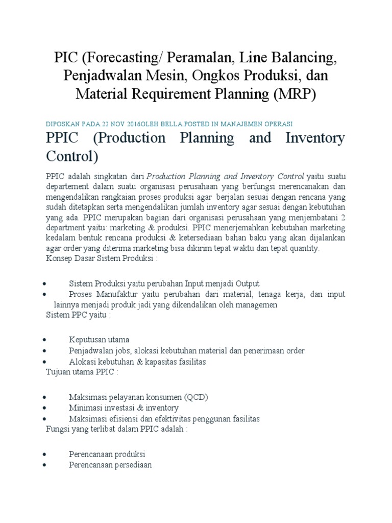 PPIC: Perencanaan & Pengendalian Produksi | PDF