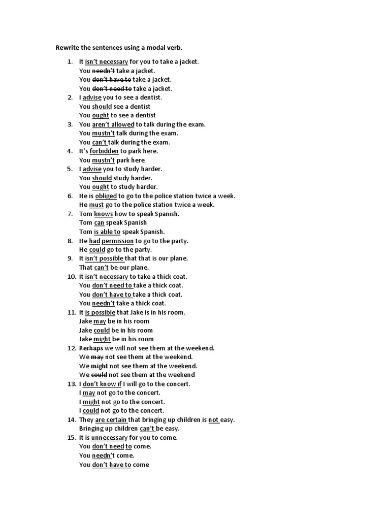 Soluciones Rewrite The Sentences Using A Modal Verb | PDF