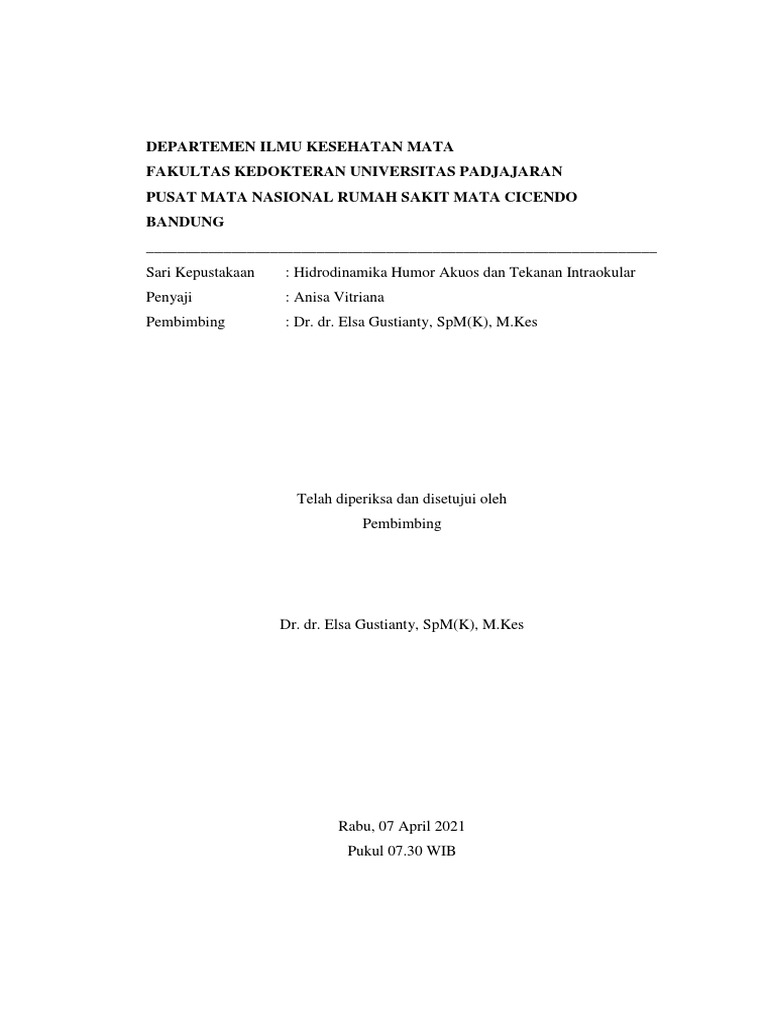 Hidrodinamika Humor Akuos Dan Tekanan Intraokular - Anisa Vitriana | PDF