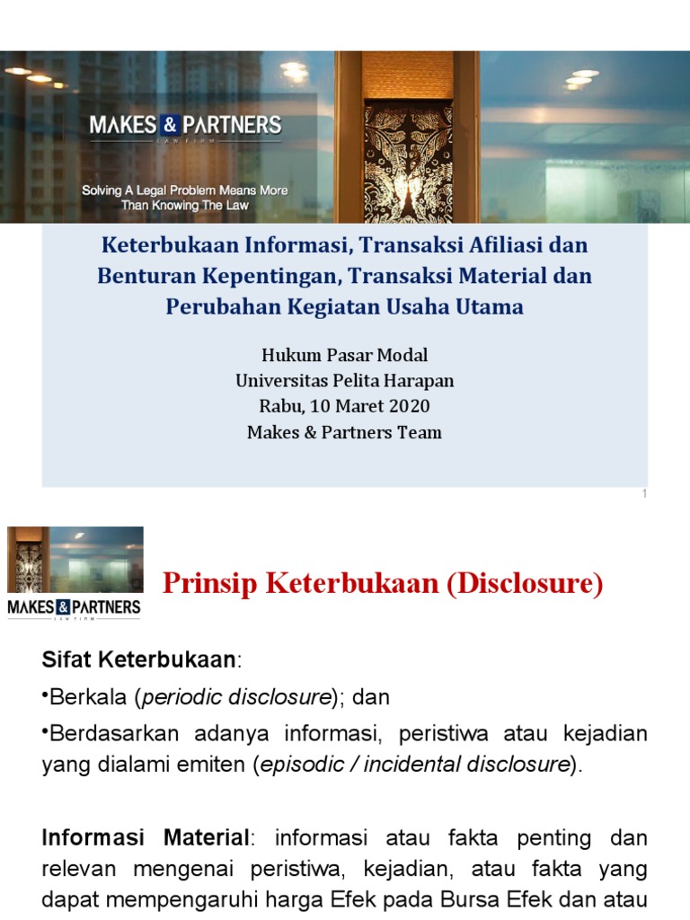 Kuliah IX - Transaksi Afiliasi Dan Benturan Kepentingan, Transaksi Material Dan Perubahan ...