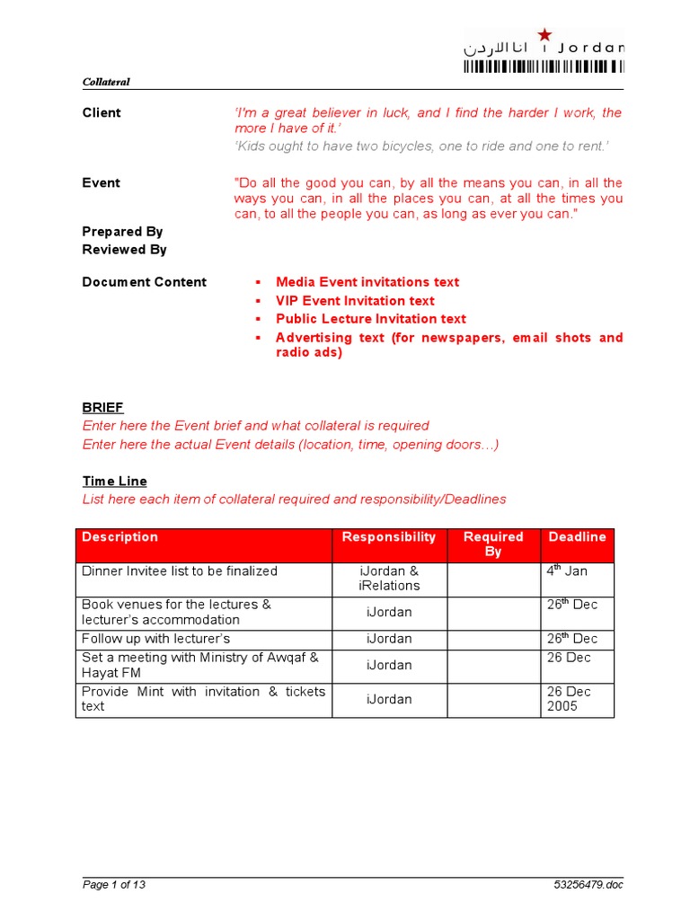 Event Collateral Preparation Guide | PDF