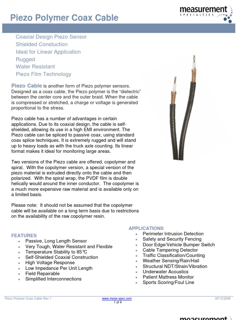 Piezo Polymer Coax Cable | PDF | Coaxial Cable | Piezoelectricity