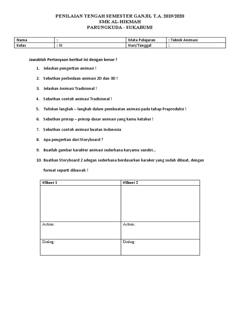 Soal Pts Teknik Animasi Kelas Xi | PDF