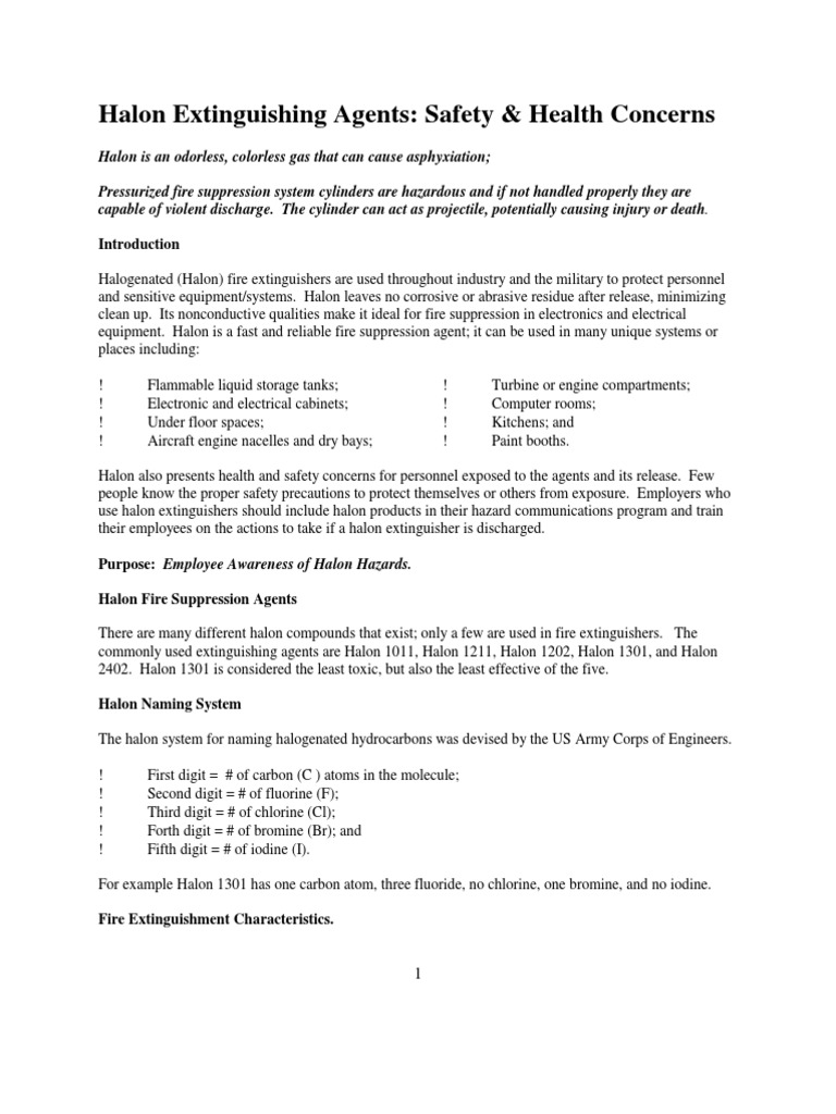 Halon Extinguishing Agents: Safety & Health Concerns | PDF | Chlorine ...