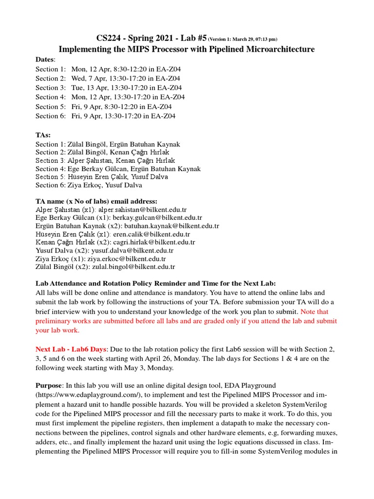 CS224 - Spring 2021 - Lab #5 Implementing The MIPS Processor With ...