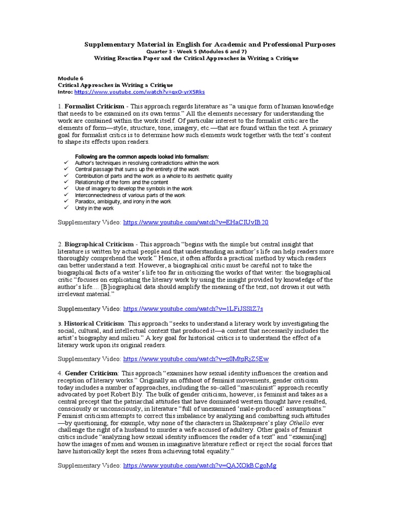 EAPP (Modules 6-7 Supplemental Material) | PDF | Archetype | Deconstruction