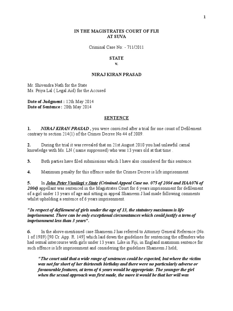 In The Magistrates Court of Fiji at Suva | PDF | Sentence (Law ...
