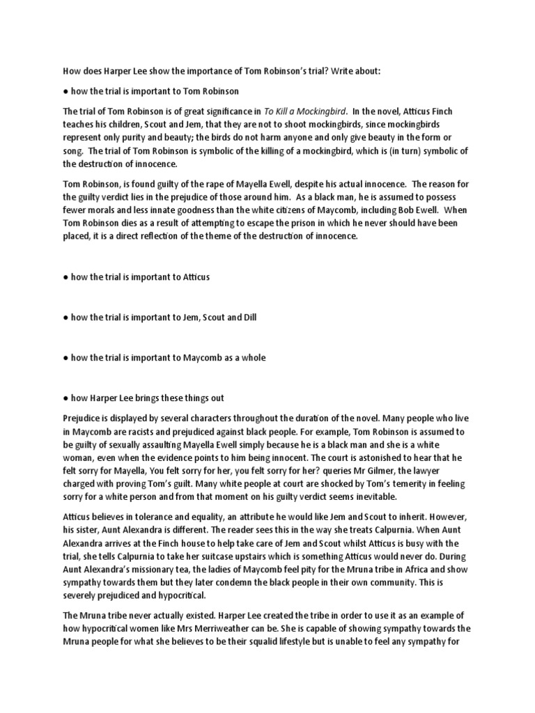 Tom Robinson's Trial and Its Significance | PDF | To Kill A Mockingbird ...