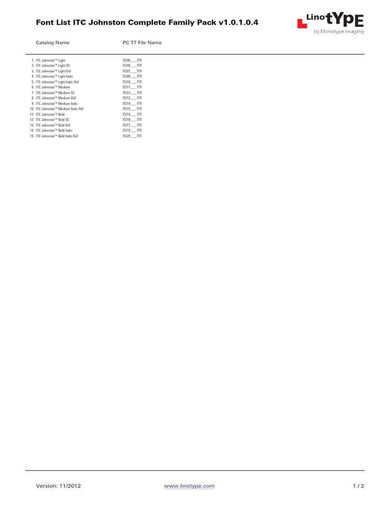 ITC Johnston Complete Family Pack Font List | PDF | Type Foundries ...