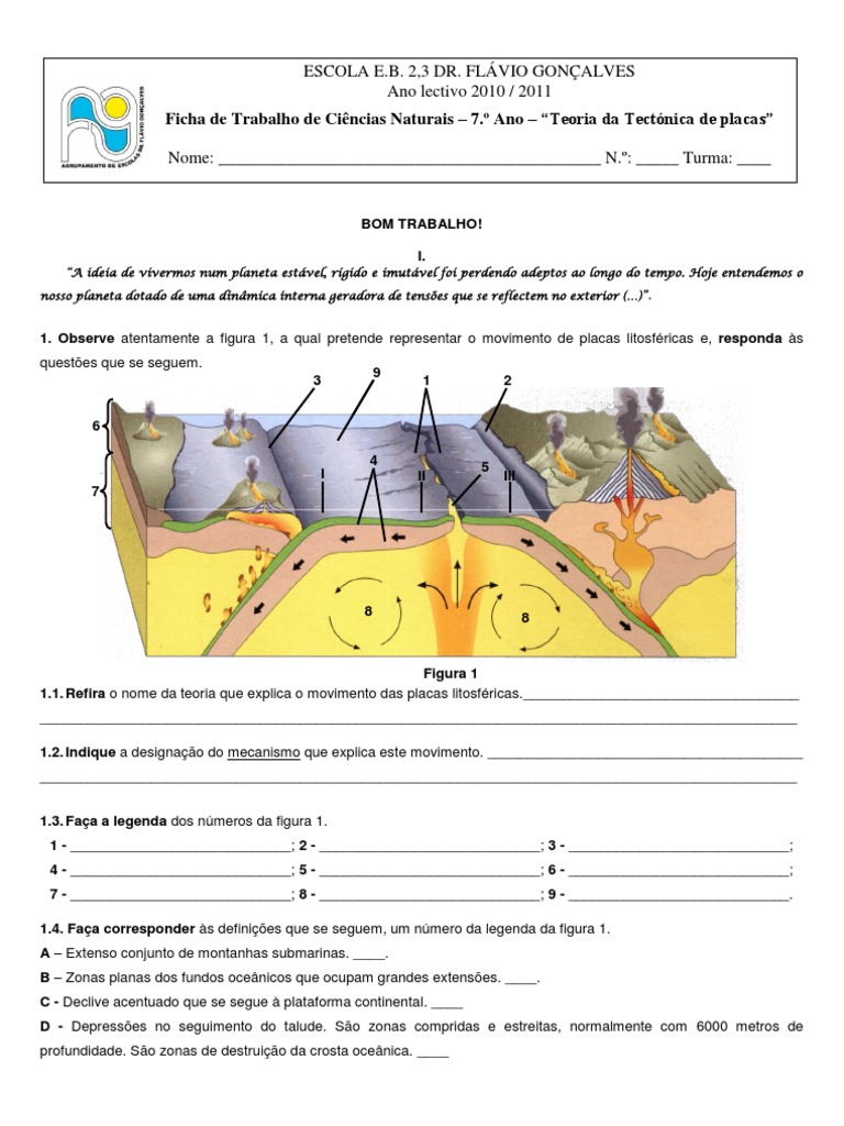 Atividades sobre Tectônica de Placas 7º Ano | PDF | Placas tectônicas ...