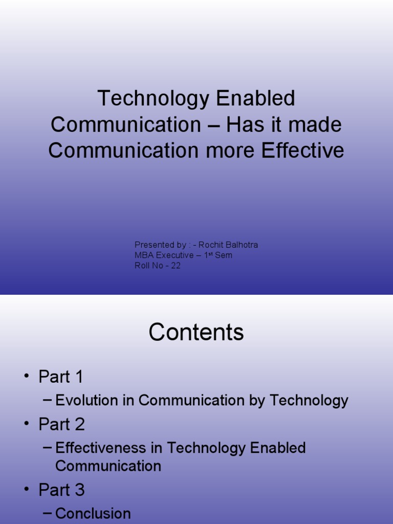 Technology Enabled Communication - Has It Made Communication | PDF ...