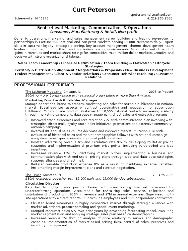 Marketing Sales Operations in Chicago IL Resume Curt Peterson | PDF ...