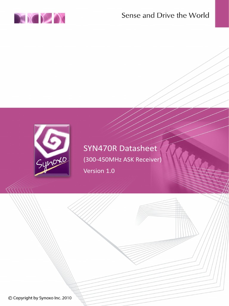 Syn470R Datasheet: (300-450Mhz Ask Receiver) | PDF | Capacitor | Power ...