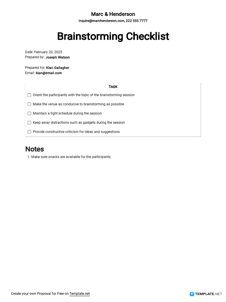 Brainstorming Checklist Template | PDF