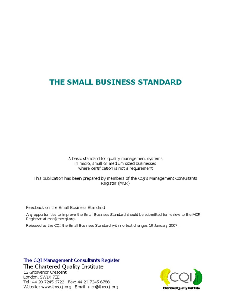 The Small Business Standard: The Chartered Quality Institute | PDF ...