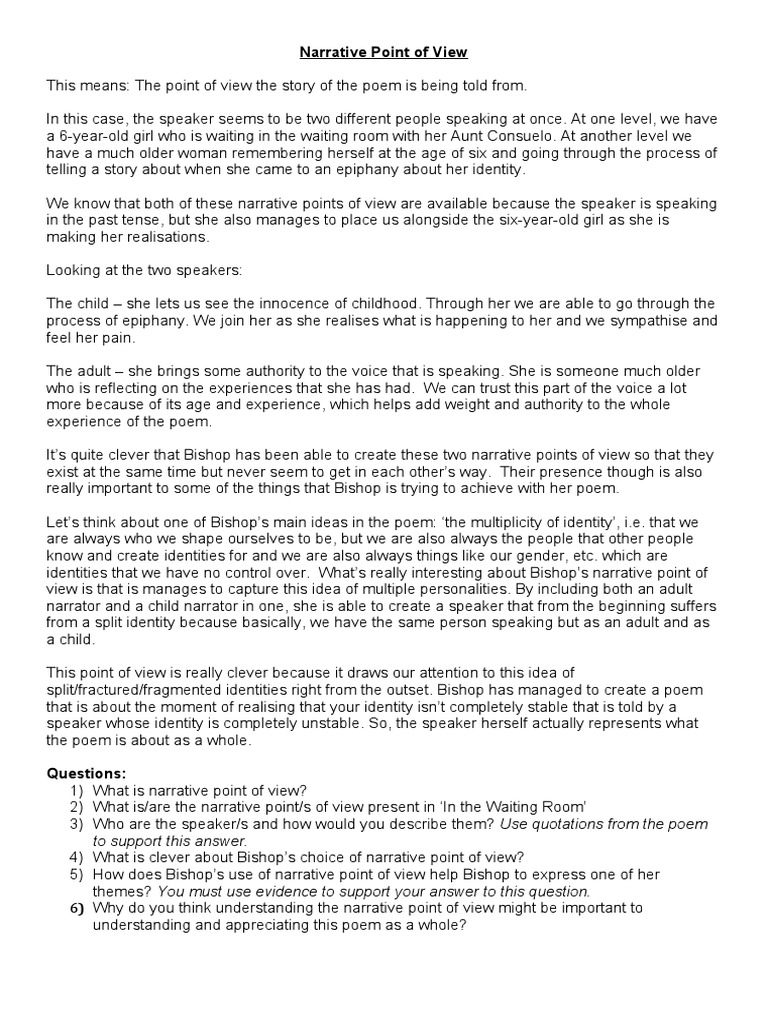 Narrative Point of View: To Support This Answer | PDF | Narrative ...