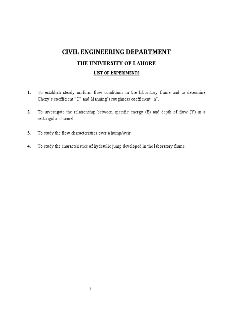 Hydraulics and Irrigation Engineering Lab Manual | PDF | Fluid Dynamics ...