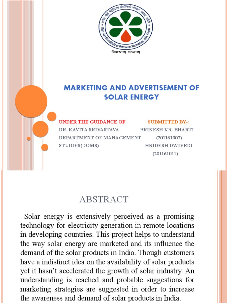 Marketing and Advertisement of Solar Energy | PDF