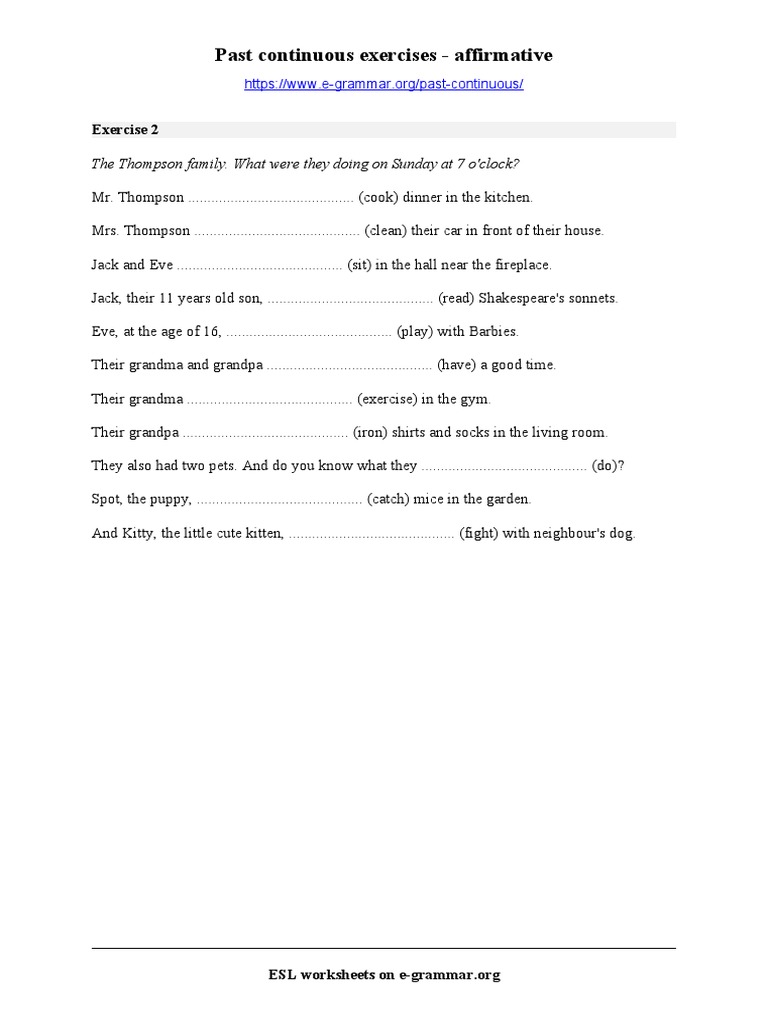 Past Continuous Exercise 2 | PDF