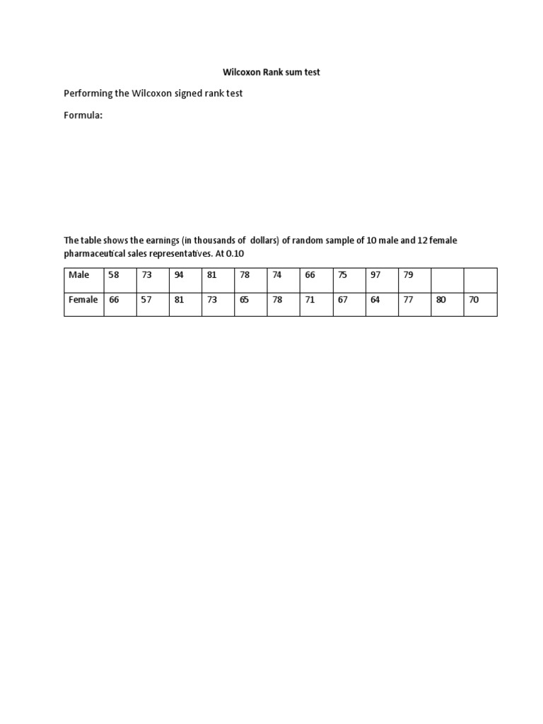 Performing The Wilcoxon Signed Rank Test Formula | PDF