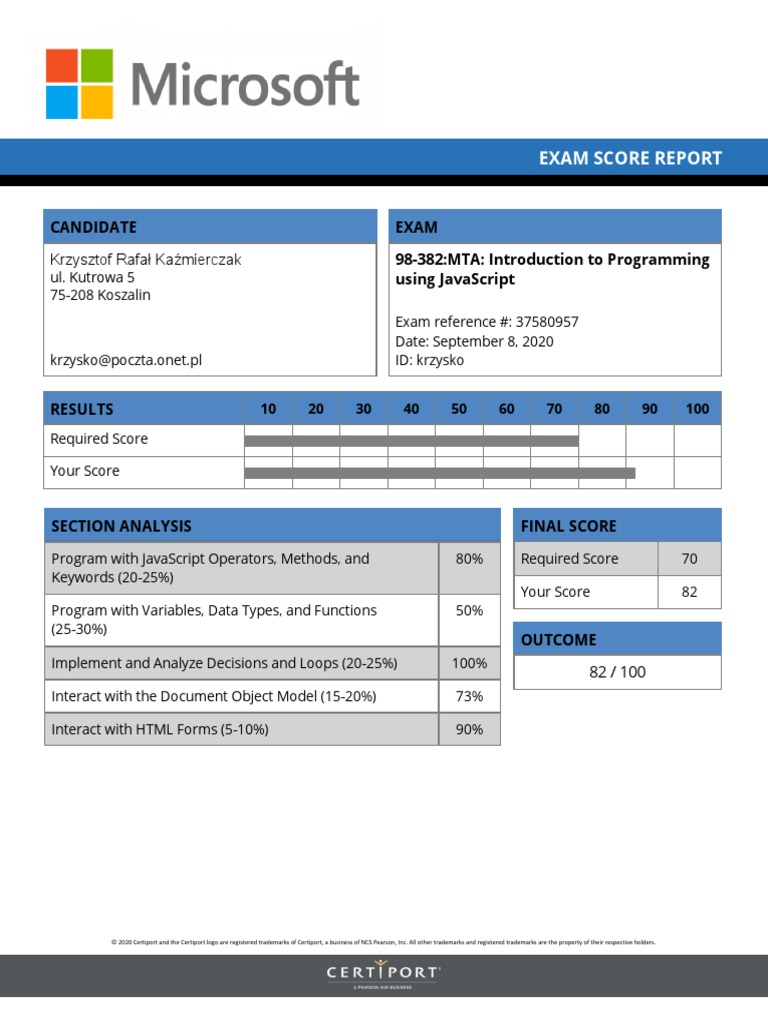 Candidate Exam 98 382mta Introduction To Programming Using Javascript Pdf Java Script 5550