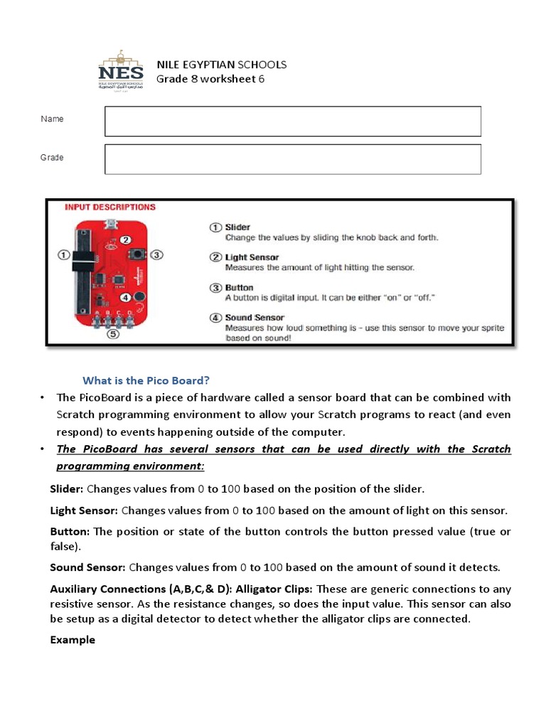 ICT G8 Worksheet 6 | PDF | Sensor | Scratch (Programming Language)