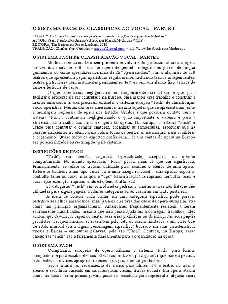O Sistema Fach de Classificação Vocal | PDF | Canto | Ópera
