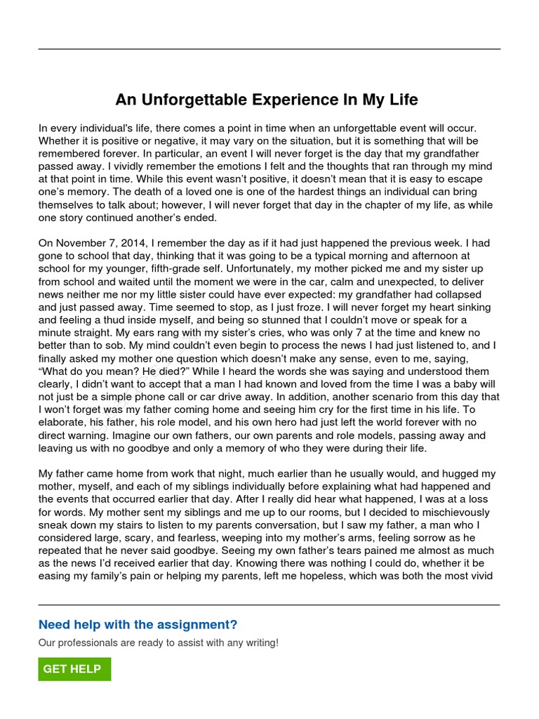 An Unforgettable Experience in My Life | PDF