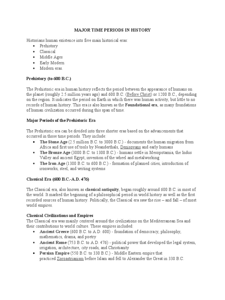 Major Time Periods in History: The Stone Age (2.5 Million B.C. To 3000 ...