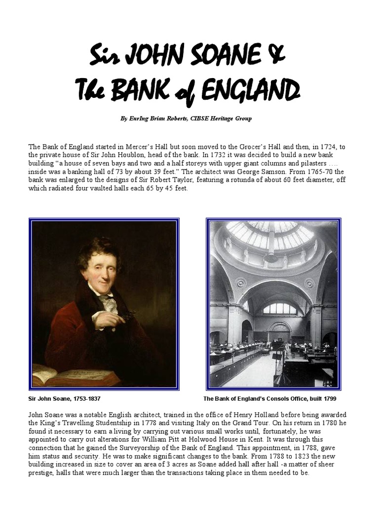 Sir John Soane & The Bank of England: by Euring Brian Roberts, Cibse ...